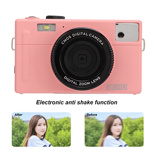 Digital Camera, Full HD 1080P 24MP Vlogging Camera with 16X Digital Zoom, 3in LCD Screen, Rechargeable Battery, Anti Shake Compact Camera for Adults, Kids, Student, Teens, Beginner (Pink)