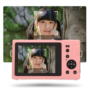 Digital Camera, Full HD 1080P 24MP Vlogging Camera with 16X Digital Zoom, 3in LCD Screen, Rechargeable Battery, Anti Shake Compact Camera for Adults, Kids, Student, Teens, Beginner (Pink)