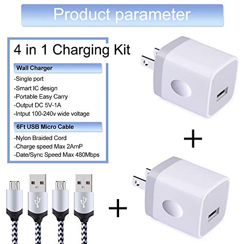 USB Wall Charger Micro USB Cable,4Kit Charging Block USB Charger Cube Plug with Android Micro Cord Cable Compatible Samsung Galaxy S7 Edge A10 A6 M10 J7 J8 S6 S5 Note 5 4, LG, HTC, Moto, Android Phone