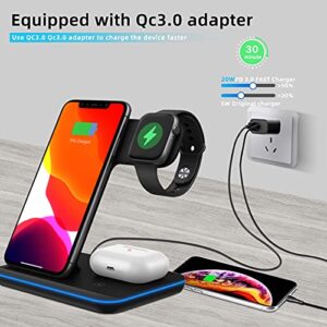 3 in 1 Fast Wireless Charging Station for iPhone/iWatch/Airpods, Wireless Charger Stand for iPhone 14/13/12/11/Pro Max/X/Xs Max/8/8 Plus, iWatch Series 8/7/6/5/SE/4/3/2, AirPods 3/2/pro (Z5A,Black)