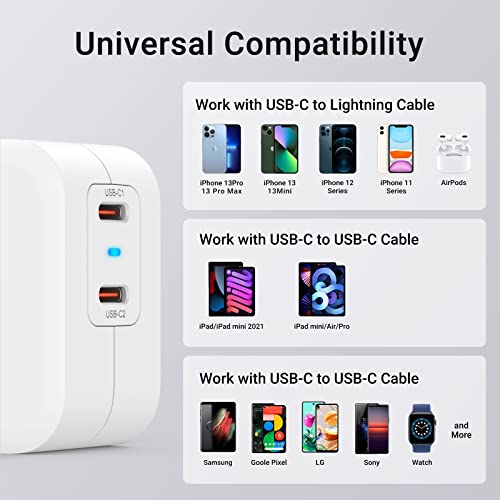 USB C Charger, GMM 40W Dual USB C Wall Charger Fast Charging, 2 Port 20W USB C Block with Foldable Plug, Compact GaN III USB C Power Adapter for iPhone 14/14 Pro/14 Pro Max/13 Pro, iPad, Galaxy, Pixel