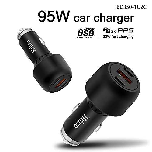 Hrbzo 95W Car Charger 3-Port(USB-C 65W&USB-C 30W&USB-A) All Metal Fast Car Charger Adapter car Charger car Cigarette Accessories USB Charger Compatible with MacBook iPhone13/12/11/8 and More