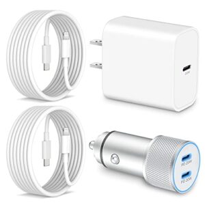 iphone 14 13 12 fast charger [apple mfi certified], arccra 20w pd fast usb c wall charger block + 40w 2port usb c car charger + 2 x 6ft lightning cable for iphone 14 13 12 pro max mini 11 xs xr, ipad