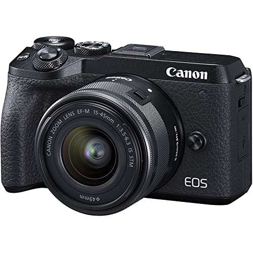 Canon EOS M6 Mark II Mirrorless Digital Camera with 15-45mm Lens and EVF-DC2 Viewfinder (Black) (3611C011) + Canon EF-M Lens Adapter + Canon EF 24-70mm Lens + 64GB Tough Card + Case + More (Renewed)