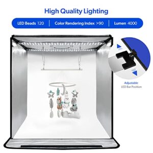 LimoStudio 24" x 24" LED Light Box Tent, Photoshoot Lighting Tent with Air Hanging Ceiling String, Sticky Clay for Object Setting Up, 120 LED Dimmable, Light Color Adjustable, CRI>90, 4000LM, AGG3250