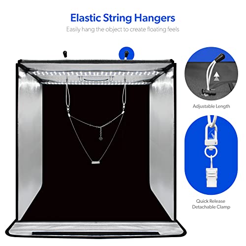 LimoStudio 24" x 24" LED Light Box Tent, Photoshoot Lighting Tent with Air Hanging Ceiling String, Sticky Clay for Object Setting Up, 120 LED Dimmable, Light Color Adjustable, CRI>90, 4000LM, AGG3250