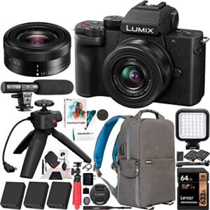 panasonic dc-g100vk lumix g100 mirrorless camera 4k video vlogging kit with 12-32mm lens + dmw-shgr1 tripod grip + 3 battery bundle deco gear backpack + led + microphone + 64gb software & accessories