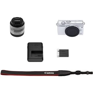 Canon EOS M200 Mirrorless Digital Camera with 15-45mm Lens (White) (3700C009) + Canon EF-M Lens Adapter + Canon EF 50mm Lens + 64GB Card + Case + Corel Photo Software + More (Renewed)