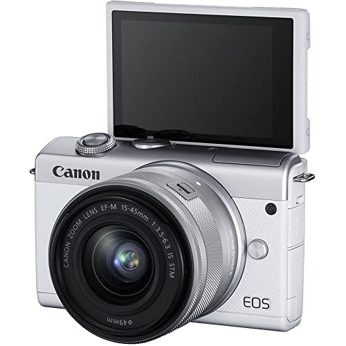 Canon EOS M200 Mirrorless Digital Camera with 15-45mm Lens (White) (3700C009) + Canon EF-M Lens Adapter + Canon EF 50mm Lens + 64GB Card + Case + Corel Photo Software + More (Renewed)