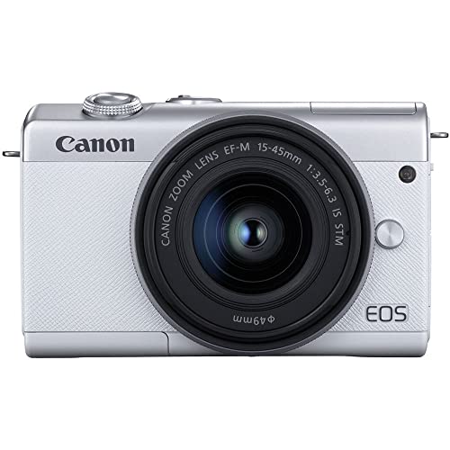 Canon EOS M200 Mirrorless Digital Camera with 15-45mm Lens (White) (3700C009) + Canon EF-M Lens Adapter + Canon EF 50mm Lens + 64GB Card + Case + Corel Photo Software + More (Renewed)