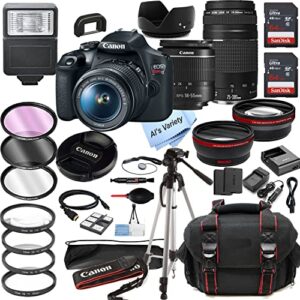 canon eos rebel t7 dslr camera w/ef-s 18-55mm f/3.5-5.6 zoom lens + 75-300mm f/4-5.6 iii lens + 128gb memory + case + tripod + filters (40pc bundle) (renewed)