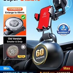 [Upgraded] VANMASS Car Phone Holder Mount [Anti-Slip Soft Silicone & Powerful Suction] Dashboard Windshield Universal Phone Holder Car, Compatible with iPhone 14 13 12 11 Pro Max &Truck/SUV/Jeep (Red)