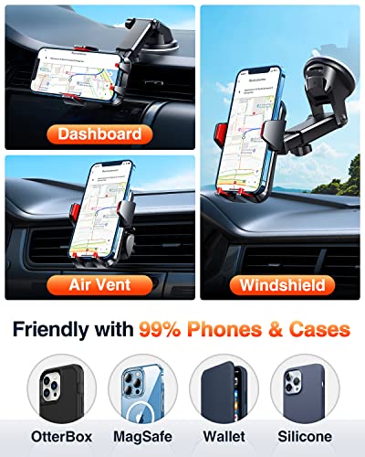 [Upgraded] VANMASS Car Phone Holder Mount [Anti-Slip Soft Silicone & Powerful Suction] Dashboard Windshield Universal Phone Holder Car, Compatible with iPhone 14 13 12 11 Pro Max &Truck/SUV/Jeep (Red)