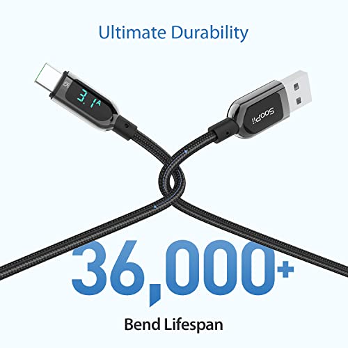 SOOPII USB C Cable,4ft 3.1A PD Fast Charging Type-C Cable with LED Display Nylon Braided,USB A to USB C Cable for Samsung Galaxy S10/S9/S8/S20 Plus/Note 10/9/8,Moto G/LG and Other USB C Charger