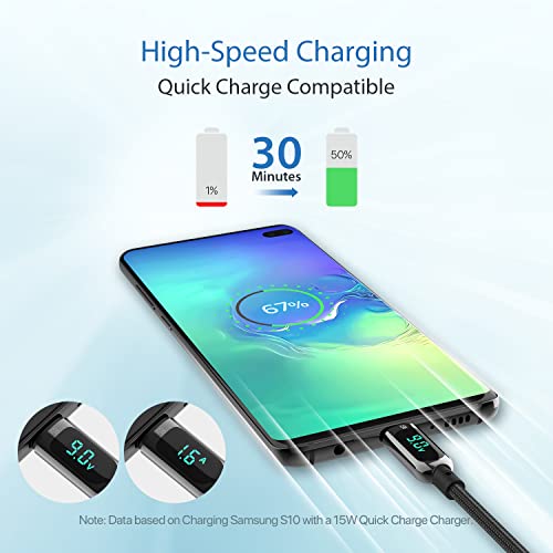 SOOPII USB C Cable,4ft 3.1A PD Fast Charging Type-C Cable with LED Display Nylon Braided,USB A to USB C Cable for Samsung Galaxy S10/S9/S8/S20 Plus/Note 10/9/8,Moto G/LG and Other USB C Charger