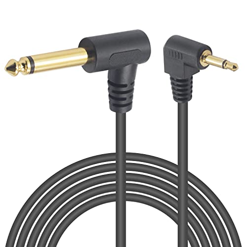 Duttek 90 Degree 1/8 to 1/4 Mono Cable, 1/4 to 3.5mm Cable, Right Angle 6.35mm 1/4 Male Mono to 3.5mm 1/8 Mono Male Speaker Cable for Amplifier, Speaker, Guitar with Gold Plated Plug (6Ft/1.8M)