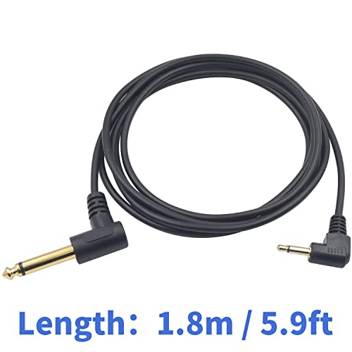 Duttek 90 Degree 1/8 to 1/4 Mono Cable, 1/4 to 3.5mm Cable, Right Angle 6.35mm 1/4 Male Mono to 3.5mm 1/8 Mono Male Speaker Cable for Amplifier, Speaker, Guitar with Gold Plated Plug (6Ft/1.8M)