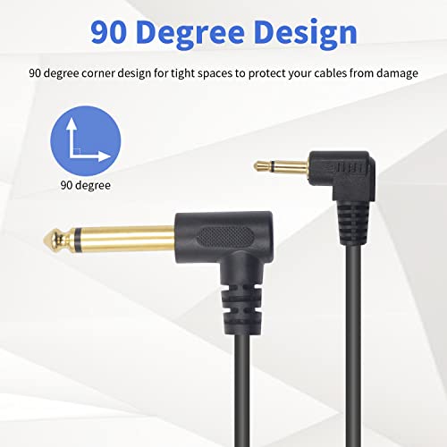 Duttek 90 Degree 1/8 to 1/4 Mono Cable, 1/4 to 3.5mm Cable, Right Angle 6.35mm 1/4 Male Mono to 3.5mm 1/8 Mono Male Speaker Cable for Amplifier, Speaker, Guitar with Gold Plated Plug (6Ft/1.8M)