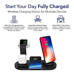 4-in-1 Fast 15W Apple Charging Station for Multiple Devices - Wireless Charging + Plug for iPhone 14/13/12/11/x/8 + Airpods Pro 2/Pro/2/1 + Apple Watch Stand SE/7/6.+ Samsung/Android Type-C/USB