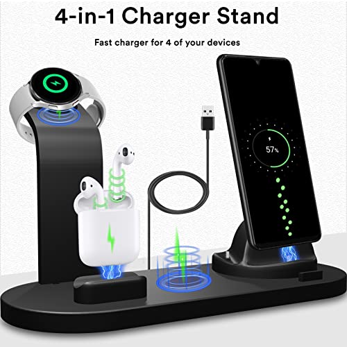 4-in-1 Fast 15W Apple Charging Station for Multiple Devices - Wireless Charging + Plug for iPhone 14/13/12/11/x/8 + Airpods Pro 2/Pro/2/1 + Apple Watch Stand SE/7/6.+ Samsung/Android Type-C/USB