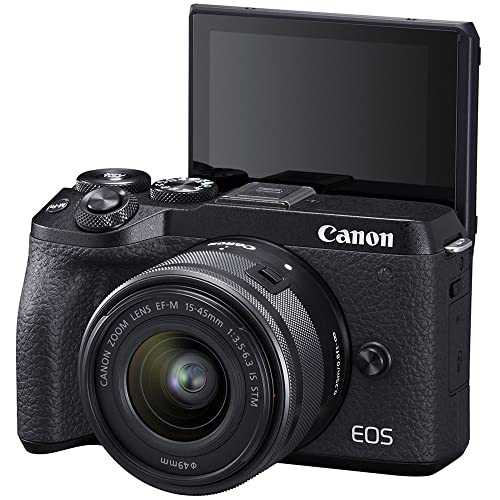 Canon EOS M6 Mark II Mirrorless Digital Camera with 15-45mm Lens and EVF-DC2 Viewfinder (3611C011) + Canon EF-M Lens Adapter + Canon EF 50mm Lens + 64GB Tough Card + Case + Filter Kit + More (Renewed)