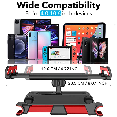 Homeet Tablet Holder Car Adjustable Headrest Car Holder Universal for iPad / iPhone / Samsung Galaxy Tabs / Kindle Fire HD / Nintendo Switch for 4.4 - 11 Inch Devices Red