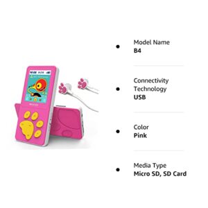 MP3 Player for Kids, Wiwoo 1.8" Portable Music Player with FM Radio Video Games Voice Recorder and Headphone, 8GB Children Cartoon Bear Paw Media Player Expandable Up to 128GB (Pink)