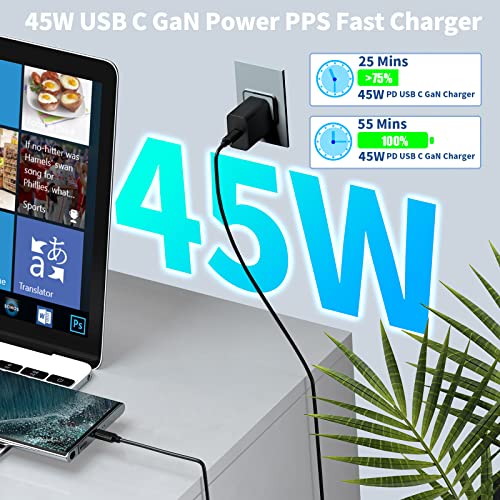 Super Fast Charging for Samsung, Redpark 45W USB-C GaN Power PPS Fast Charger with 5FT Type C to C Quick Charge Cable for Samsung Galaxy S22/S22 +/S22 Ultra/S21 20 Ultra/Note 20 10 Plus, Galaxy Tab S8