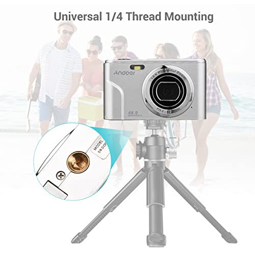 Andoer Portable Digital Camera 48MP 1080P 2.4-inch IPS Screen 16X Zoom Auto Focus Self-Timer 128GB Extended Memory Face Detection Anti-Shaking with 2pcs Batteries Hand Strap Carry Pouch