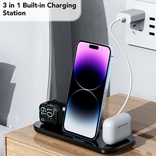 Portable Charging Station for Multiple Devices Apple Products Foldable 3 in 1 Charging Dock for Apple Watch Ultra/8/SE 2/7/6/SE/5 Travel Charger Fast Charging Stand for iPhone 14/13/12 Air Pods-Black