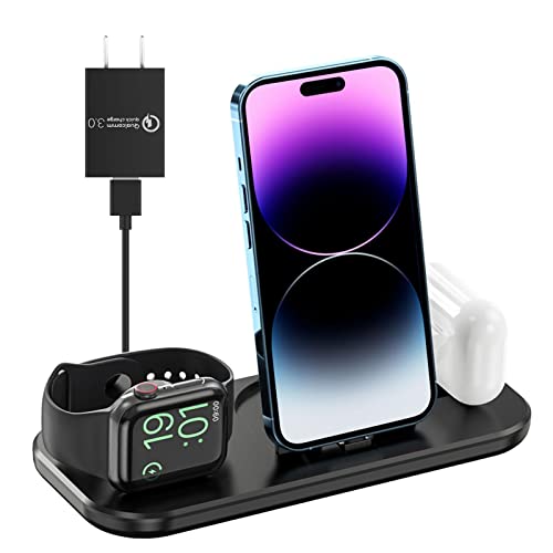 Portable Charging Station for Multiple Devices Apple Products Foldable 3 in 1 Charging Dock for Apple Watch Ultra/8/SE 2/7/6/SE/5 Travel Charger Fast Charging Stand for iPhone 14/13/12 Air Pods-Black