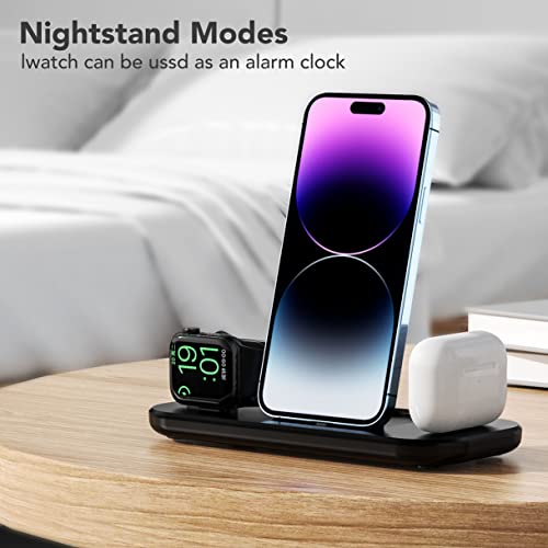 Portable Charging Station for Multiple Devices Apple Products Foldable 3 in 1 Charging Dock for Apple Watch Ultra/8/SE 2/7/6/SE/5 Travel Charger Fast Charging Stand for iPhone 14/13/12 Air Pods-Black