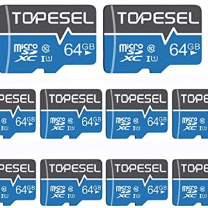 TOPESEL 64GB Micro SD Card 10 Pack Memory Cards Micro SDHC UHS-I TF Card Class 10 for Camera/Drone/Dash Cam(10 Pack U1 64GB)