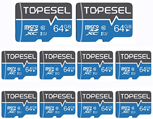 TOPESEL 64GB Micro SD Card 10 Pack Memory Cards Micro SDHC UHS-I TF Card Class 10 for Camera/Drone/Dash Cam(10 Pack U1 64GB)