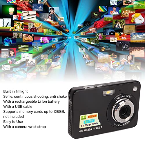 Digital Camera, 4K 48MP HD Compact Pocket Camera 2.7in LCD Screen Video Camera with 8X Digital Zoom, Mini Vlogging Camera Built in Fill Light for Kids Teens Beginner