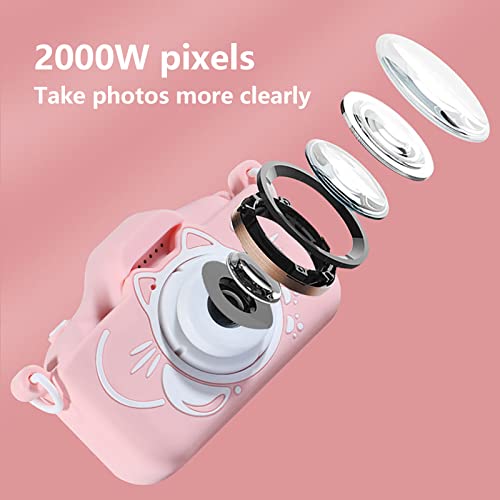 Yeahitch New Cat Cartoon Children's Camera Front and Rear Double Lens 20 Million Selfie Camera Parent-Child Gift Camera Christmas Puzzle Gift