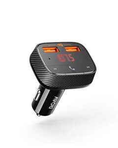 anker roav smartcharge f0 bluetooth fm transmitter for car, audio adapter and receiver, hands-free calling, mp3 car charger with 2 usb ports, poweriq, and aux output (no dedicated app)