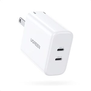 ugreen 40w dual port usb c charger block with foldable plug, pd usb-c power adapter, compatible with iphone 14/iphone 14 pro max, iphone 13/12/11,ipad mini/pro, airpods, apple watch, s22/s20