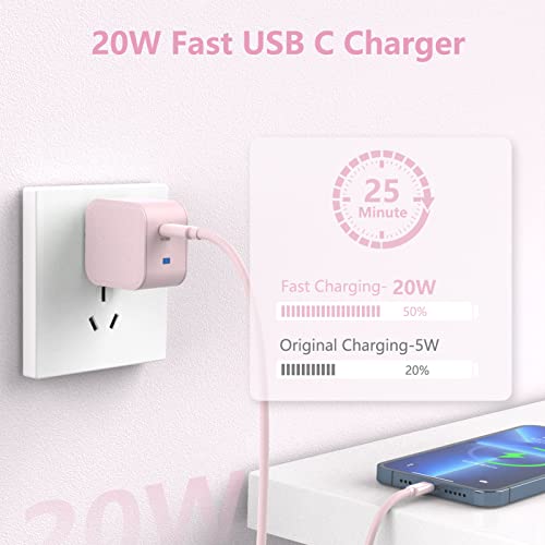 USB C Wall Charger Block 20W,Weduda Fasting Charging Block with Foldable Plug Compatible with iPhone 14/13/12/11/Plus/Mini/Pro/Pro Max,iPad Air/Mini, Samsang Galaxy S21/S21 Ultra/S22/S22 Ultra(Pink)