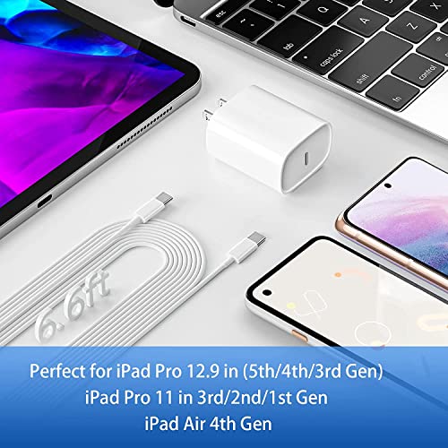 iPad Pro Charger Fast Charging,2 Pack 20W USB C Fast Wall Charger Block with 6.6FT USB C Cable for iPad Pro 12.9 in 5th/4th/3rd Gen,New iPad mini 6th Gen,2021/2020/2018 iPad Pro 11 inch,iPad Air 4th