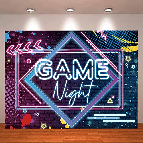 Art Studio 84" x 60" Game Night Birthday Theme Photography Backdrop Glow Neon Sleepover Slumber Prom Party Photo Background Game On Party Banner Cake Table Decor Photo Studio Gift Props