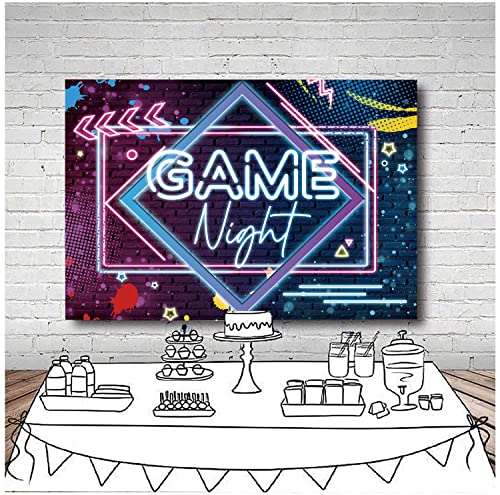 Art Studio 84" x 60" Game Night Birthday Theme Photography Backdrop Glow Neon Sleepover Slumber Prom Party Photo Background Game On Party Banner Cake Table Decor Photo Studio Gift Props