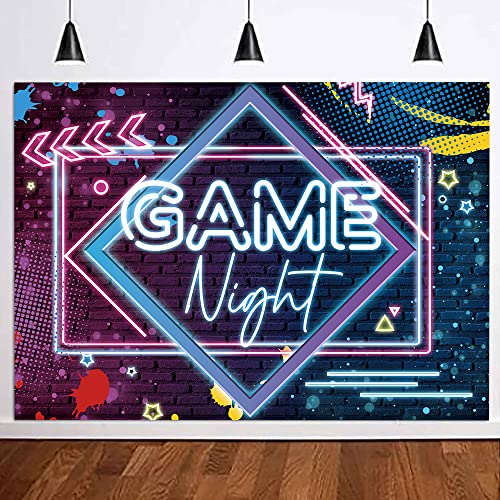 Art Studio 84" x 60" Game Night Birthday Theme Photography Backdrop Glow Neon Sleepover Slumber Prom Party Photo Background Game On Party Banner Cake Table Decor Photo Studio Gift Props