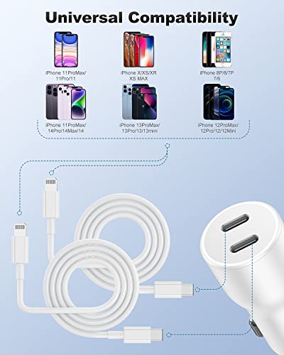 iPhone Car Charger Fast Charging, [Apple MFi Certified] 45W Dual USB C Car Charger Cigarette Lighter with 2Pack USB C to Lightning Cable Cord,Apple Car Charger for iPhone 14/13/12/11 Pro Max Plus iPad