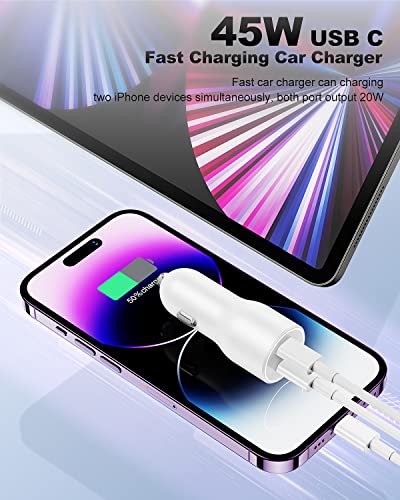 iPhone Car Charger Fast Charging, [Apple MFi Certified] 45W Dual USB C Car Charger Cigarette Lighter with 2Pack USB C to Lightning Cable Cord,Apple Car Charger for iPhone 14/13/12/11 Pro Max Plus iPad