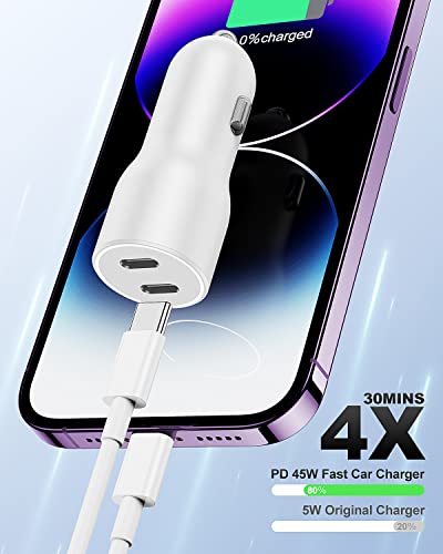 iPhone Car Charger Fast Charging, [Apple MFi Certified] 45W Dual USB C Car Charger Cigarette Lighter with 2Pack USB C to Lightning Cable Cord,Apple Car Charger for iPhone 14/13/12/11 Pro Max Plus iPad