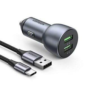 UGREEN USB Car Charger 36W - 12V USB Charger Multi Ports Fast Car Charger Adapter Compatible with iPhone 14/13/12/11/SE/XR, Galaxy S22/S21/S20/S10/Note 20, Pixel 5/4/3 (USB A to C Cable Included)