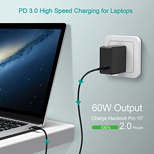 60W USB C Charger [GaN Tech], PD 3.0 Fast Wall Charger with Foldable Plug, Compatible with MacBook Air/Pro, iPad Air/Pro, iPhone 13 Pro Max, Switch, Galaxy, Pixel and More