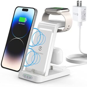 bauhoo charger station for apple multiple devices, 3 in 1 fast wireless charging dock stand watch 8 7 6 se 5 4 2 iphone 14 13 12 11 pro x max xs xr plus 6s airpods with adapter, white (z12)