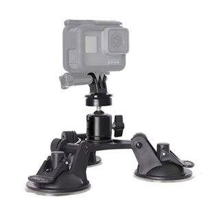 Triple Cup DSLR Camera Suction Mount w/Ball Head Compatible with Nikon Canon Sony DSLR/Camcorder + GoPro Hero 11 10 9 8 7 6 Sony Garmin Xiaomi Yi SJCAM Suction Cup Mount Car Mount Holder Window Mount